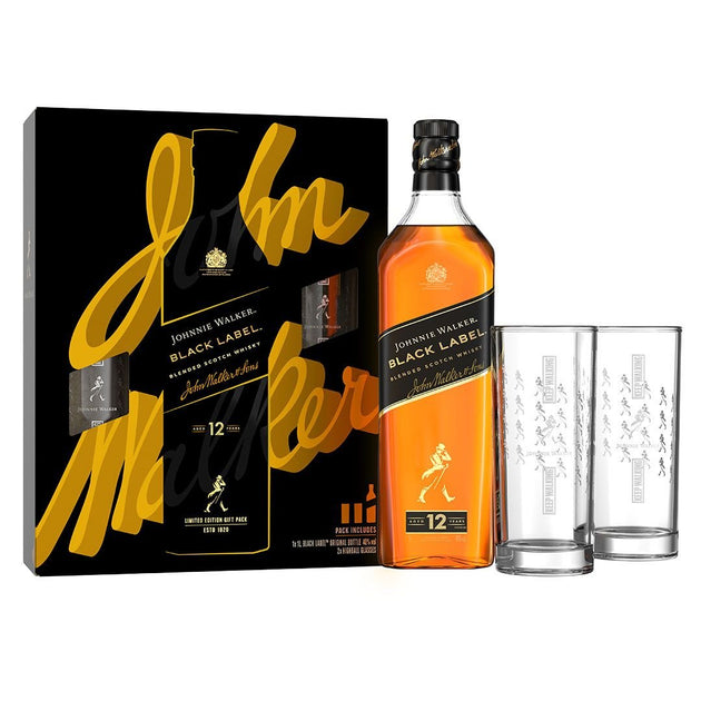 Johnnie Walker Scotch Blended Black Label Gft PK W/ Highball Glass 750 ...